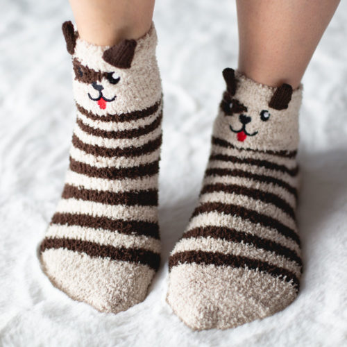 Free Warm 'n Fuzzy Brown Dog Striped Socks - iHeartDogs.com