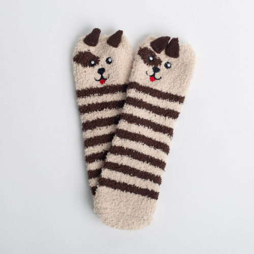 Free Warm 'n Fuzzy Brown Dog Striped Socks - iHeartDogs.com