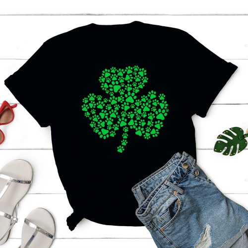 Dog Paws Shamrock Standard Tee Black - iHeartDogs.com