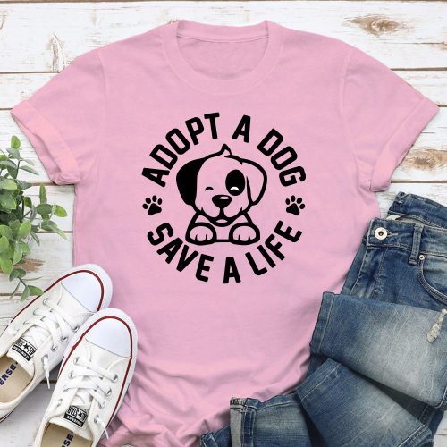 Adopt A Dog - Save A Life Standard Tee Light Pink - iHeartDogs.com