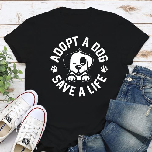 Adopt A Dog - Save A Life Standard Tee Black - iHeartDogs.com