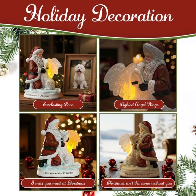 'I Miss You Most at Christmas' Santa & Angel Dog Lighted Memorial ...