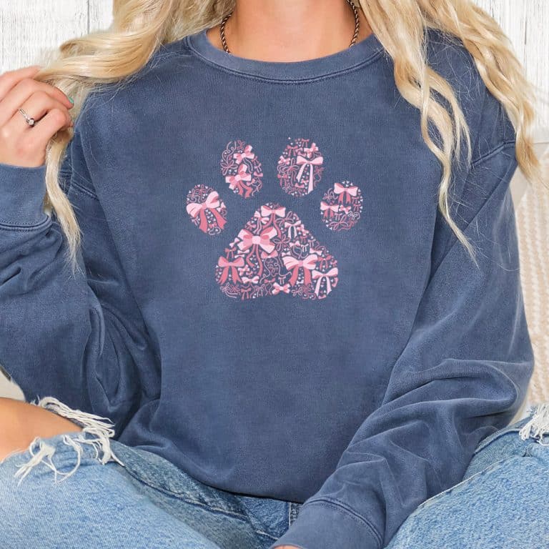 Comfort Colors Pink Ribbon Paw Premium Sweatshirt - Denim - iHeartDogs.com